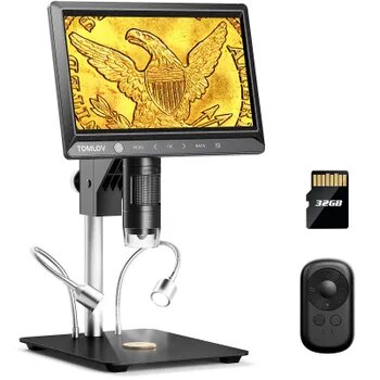 Цифровой микроскоп TOMLOV DM702 10.1", USB увеличение монет (с подсветкой), паяльный микроскоп для ремонта электроники