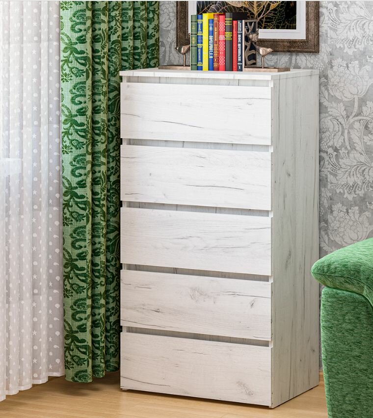 Комод высокий узкий с ящиками К-29, 5 ящ, 155х60х42 см, Крафт Светлый