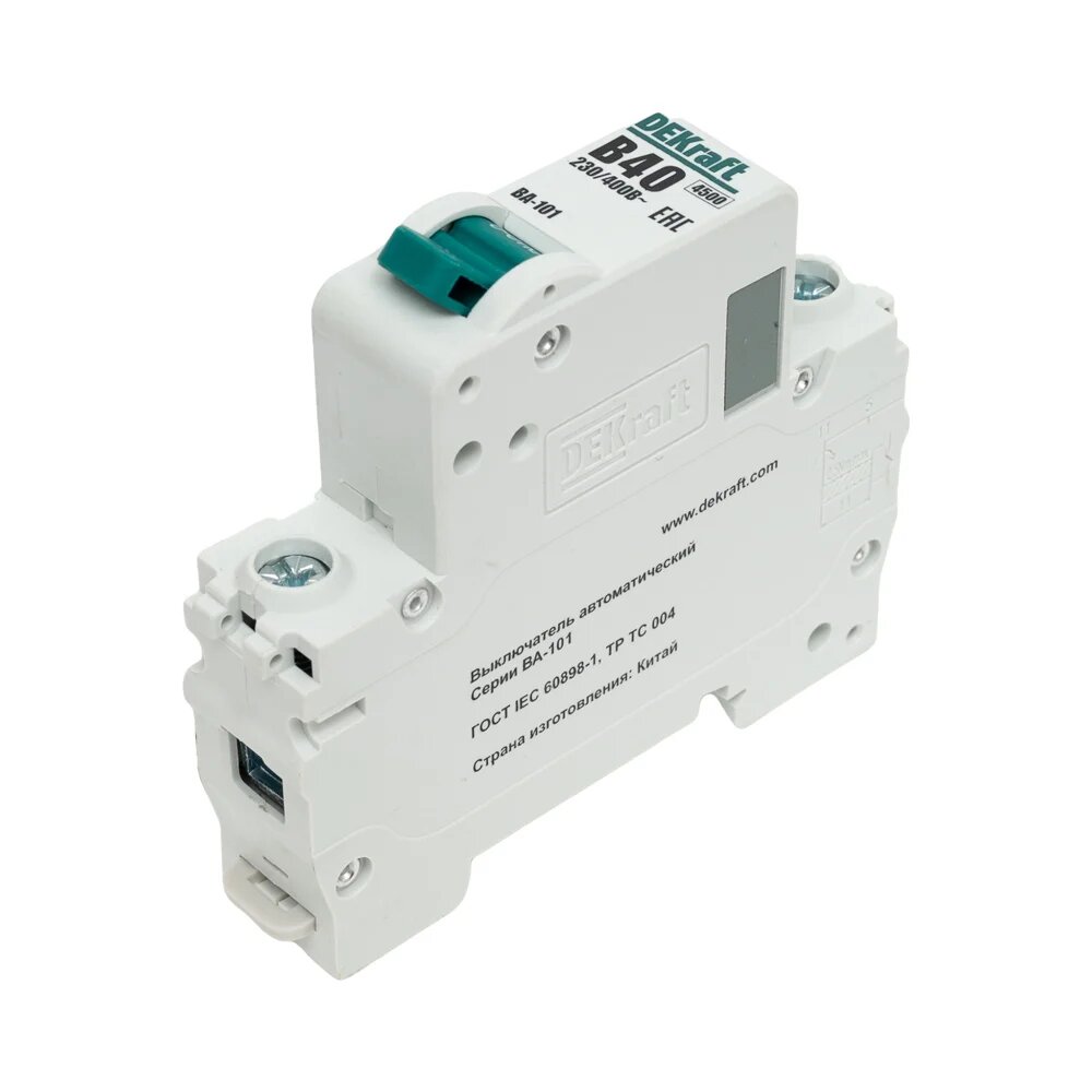Автоматический выключатель Dekraft ВА101-1Р-040А-B 11010DEK, Дополнительные технические характеристики