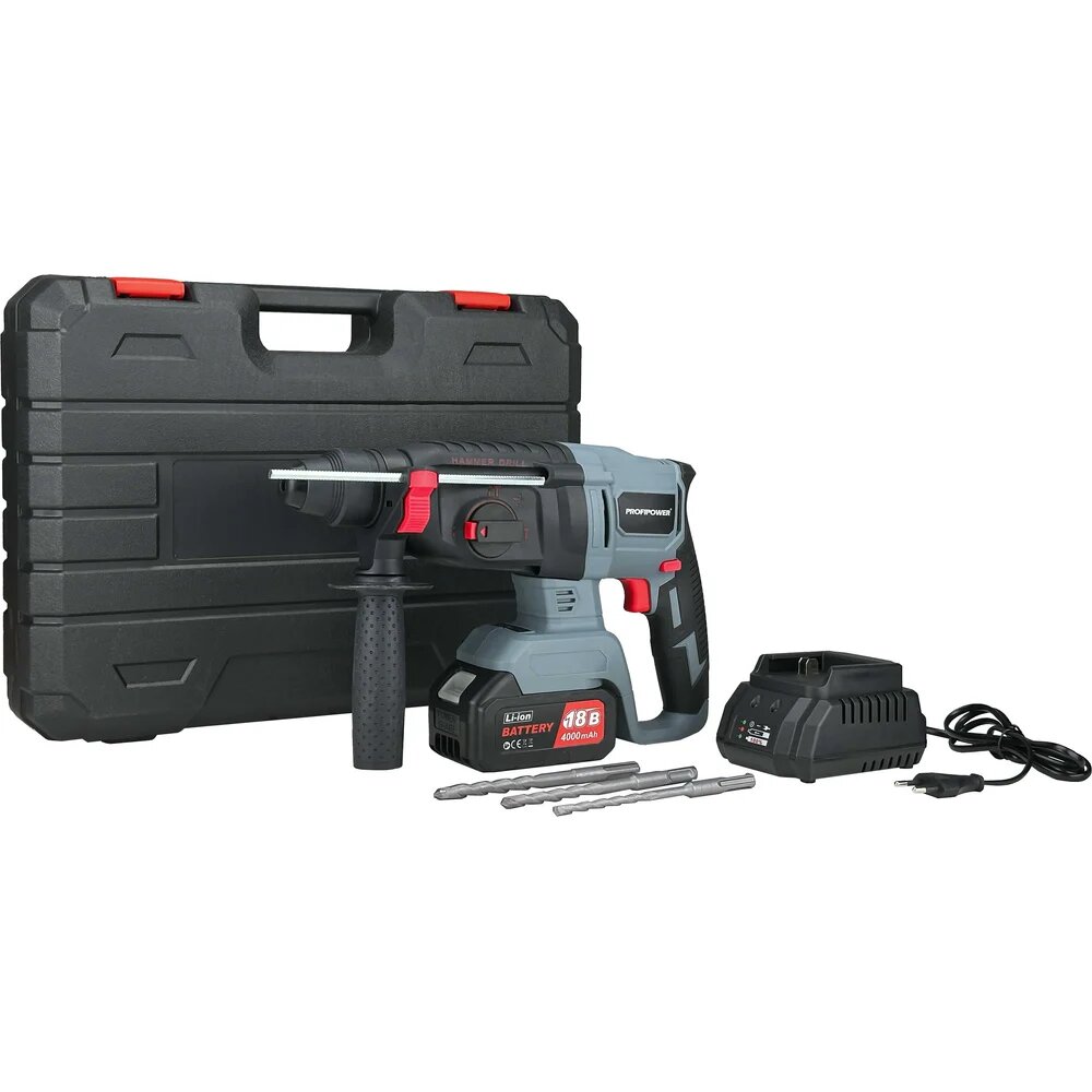 Profipower Аккумуляторный перфоратор беcщеточный MKDHR-18V (Li-ion-1шт, 4.0Ач, 1,9Дж, 3 режима, З/У, кейс) T0058