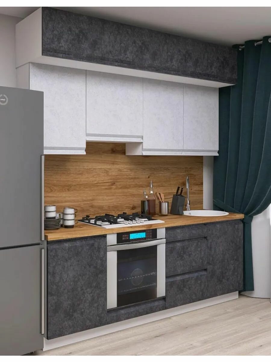 Кухонный гарнитур Велюр 2.1 м, мебель для дома и кухни, Белый / Бетон графит-снежный