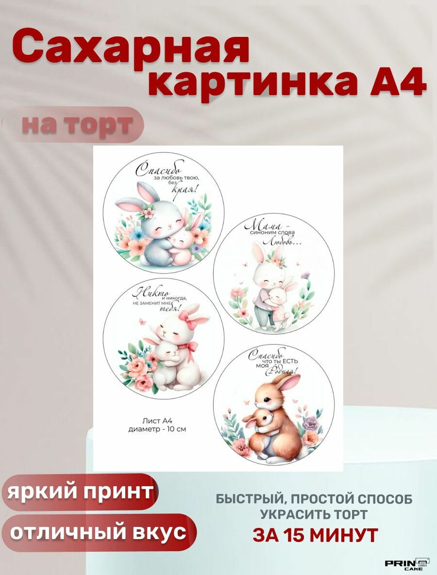 Сахарная картинка для торта маме на день рождения. Декор для выпечки, украшения для торта.