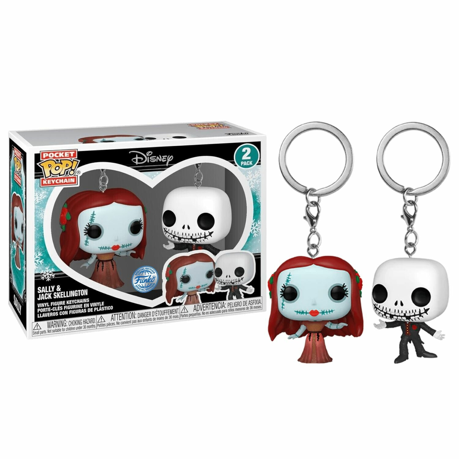 Брелок keychain Салли и Джек Скеллингтон (Holiday Sally and Jack Skellington 2-pack) из мультика Кошмар перед Рождеством