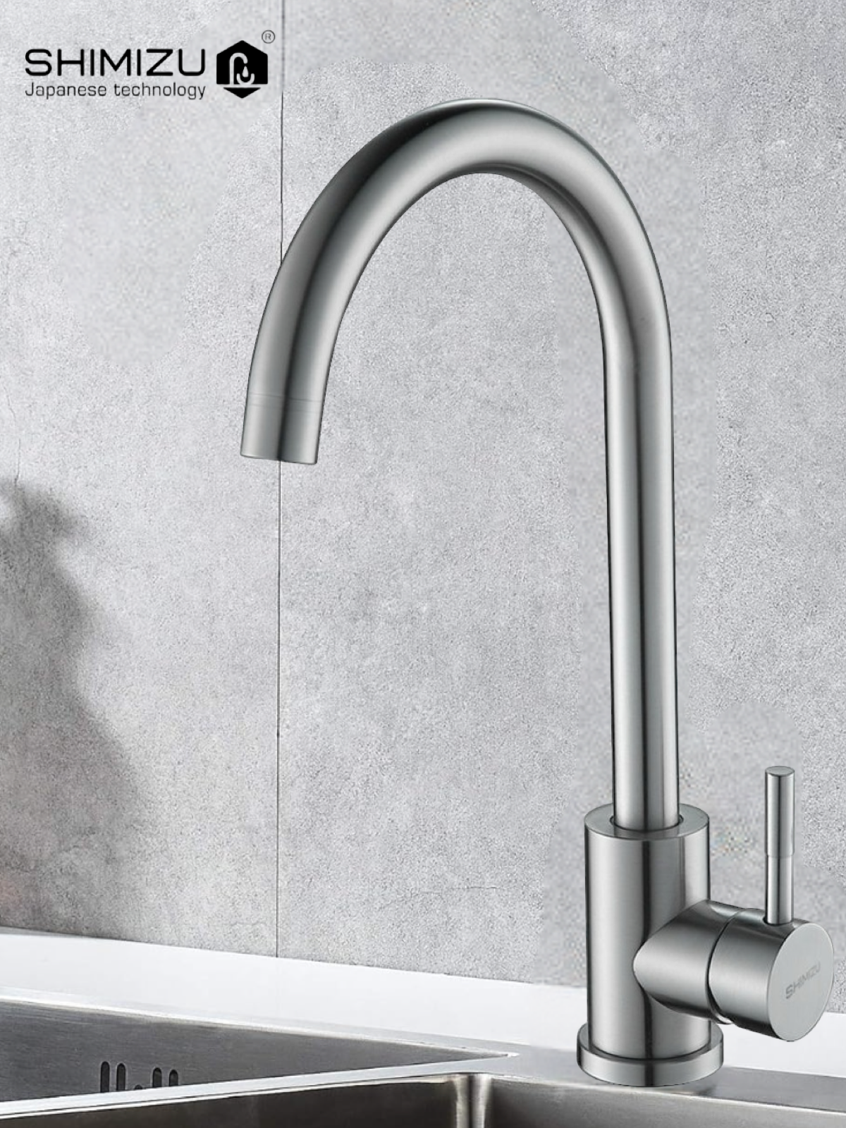 Cмеситель для кухни с высоким поворотным изливом из нержавеющей стали серебристый