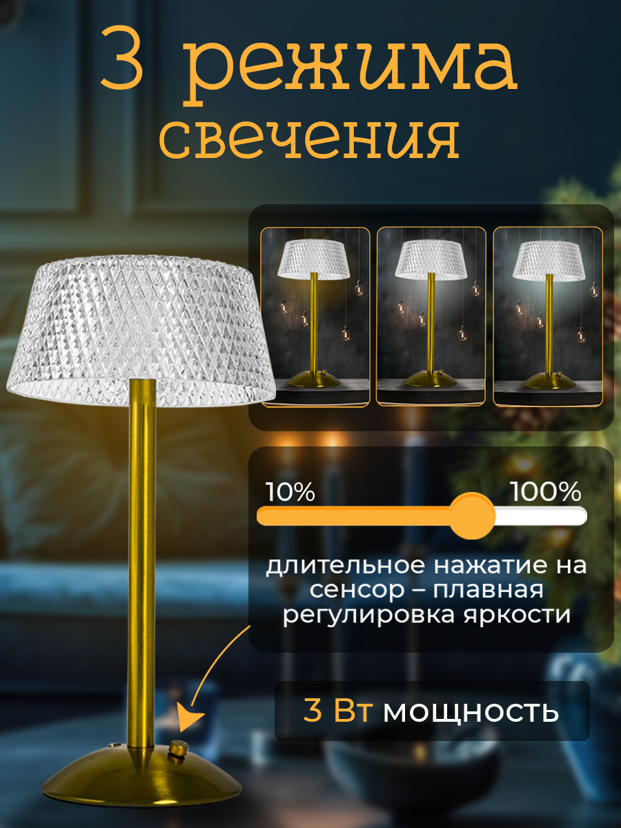 Настольная лампа светильник беспроводной декоративный LED, лофт ретро IG&NAT