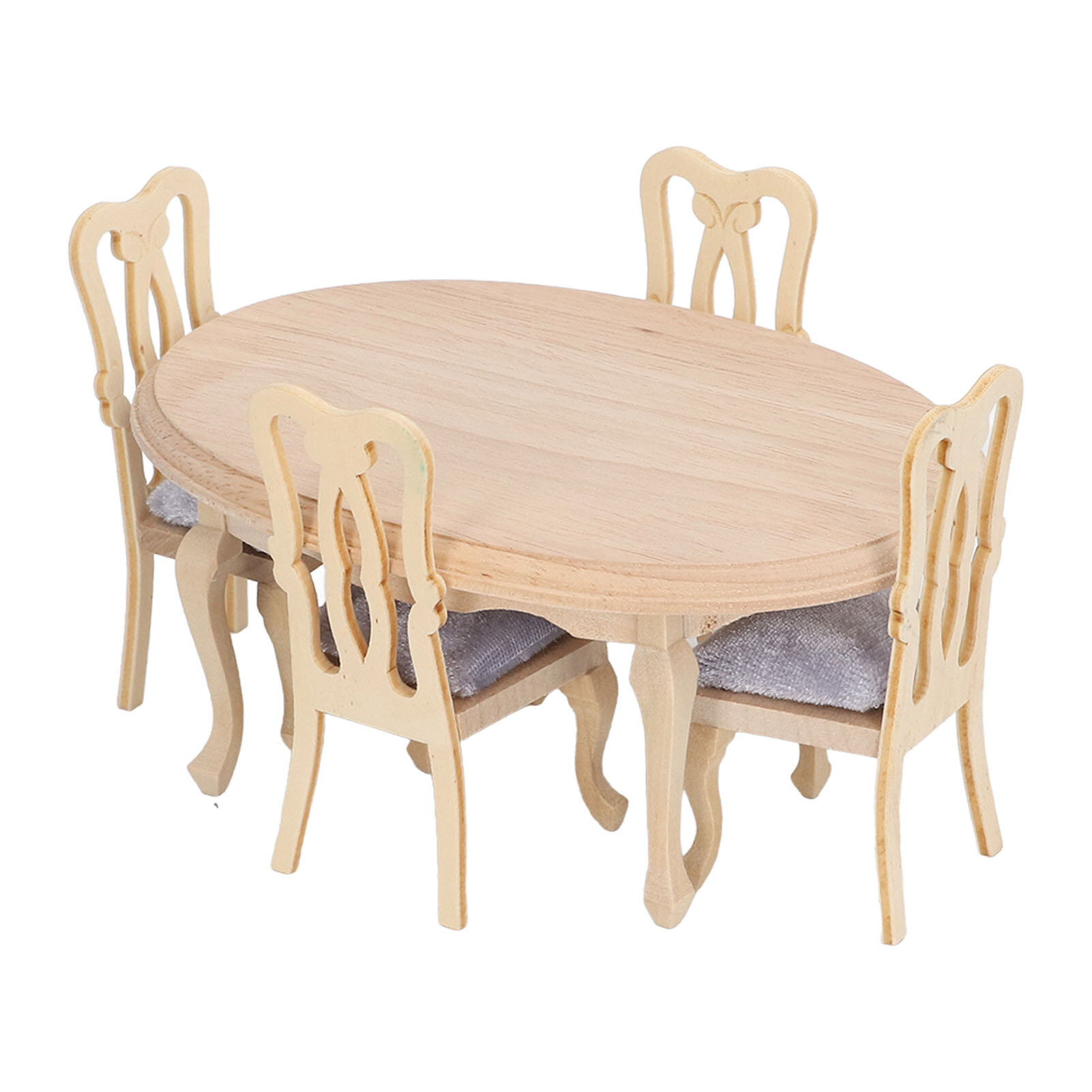 Модель мебели для кукольного дома Стол Стулья из березы в масштабе 1:12 Набор для обстановки столовой Миниатюрная деревянная мебель В комплект входят 1 стол, 4 стула и 4 подушки для стульев Размеры стола 15.5x10.5x6.5 см, стульев 9x3.8x4.2 см Декор для