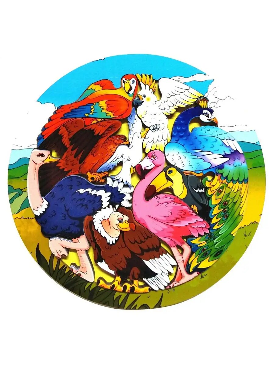 Пазлы для малышей деревянные развивающие Экзотические птицы