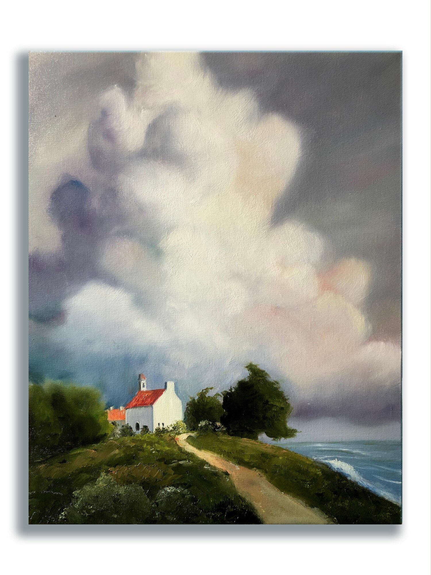 Картина Деревенский Пейзаж Маслом на холсте 40х50 см Облака и Море