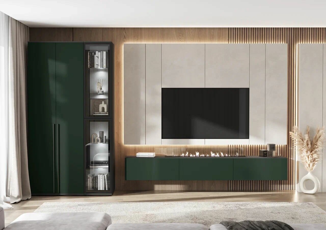 Гостиная Норд Вариант №1 Изумрудный, Графит 360 см