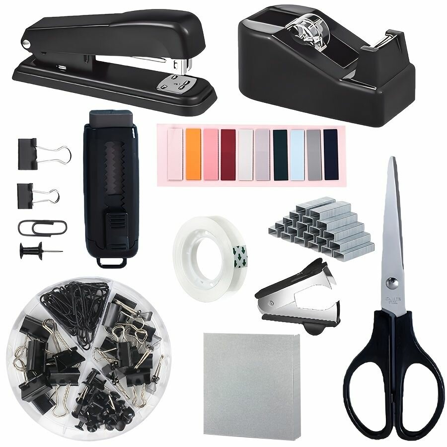 Учебный набор 10 в 1, настольный ящик для хранения со степлером, наклейками, ножницами, скотчем и т. д.