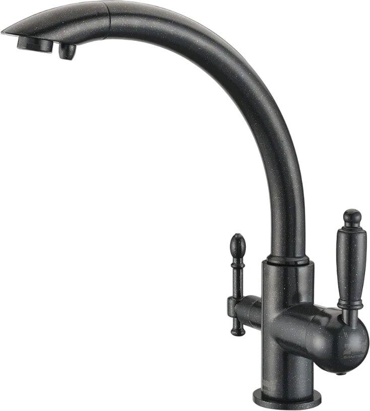 Смеситель для кухни Zorg Clean Water ZR 314 YF-33 черный металл с краном для питьевой воды, с поворотным изливом, черный, матовый, однорычажный, латунный, с керамическим картриджем