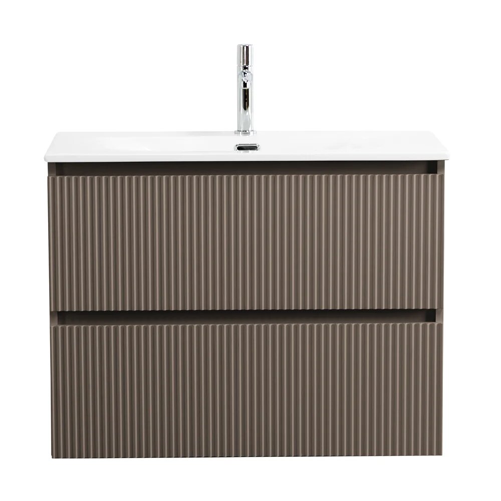 Тумба с раковиной BelBagno Uno-mini 90 подвесная, 91 см, бежевая, матовая, из МДФ, с ящиками, раковина для ванной, фаянсовая, прямоугольная