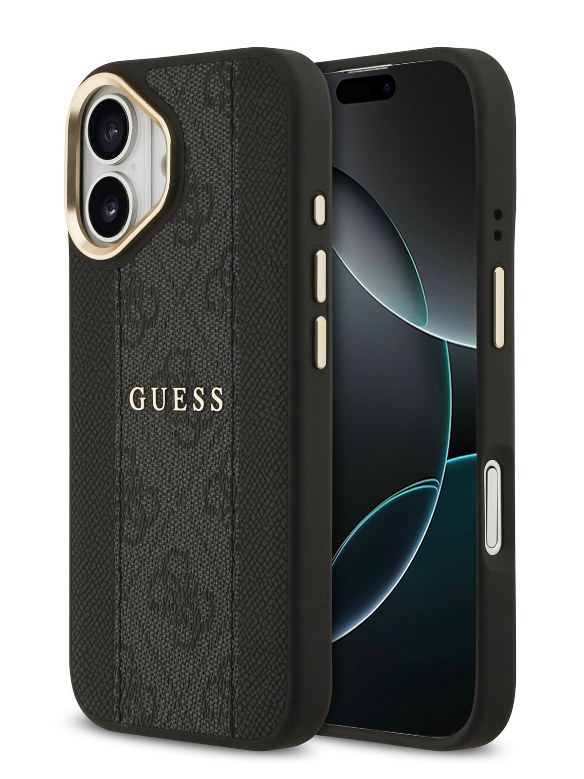 Чехол Guess на iPhone 17, с магнитами MagSafe, из экокожи 4G Stripe, черный