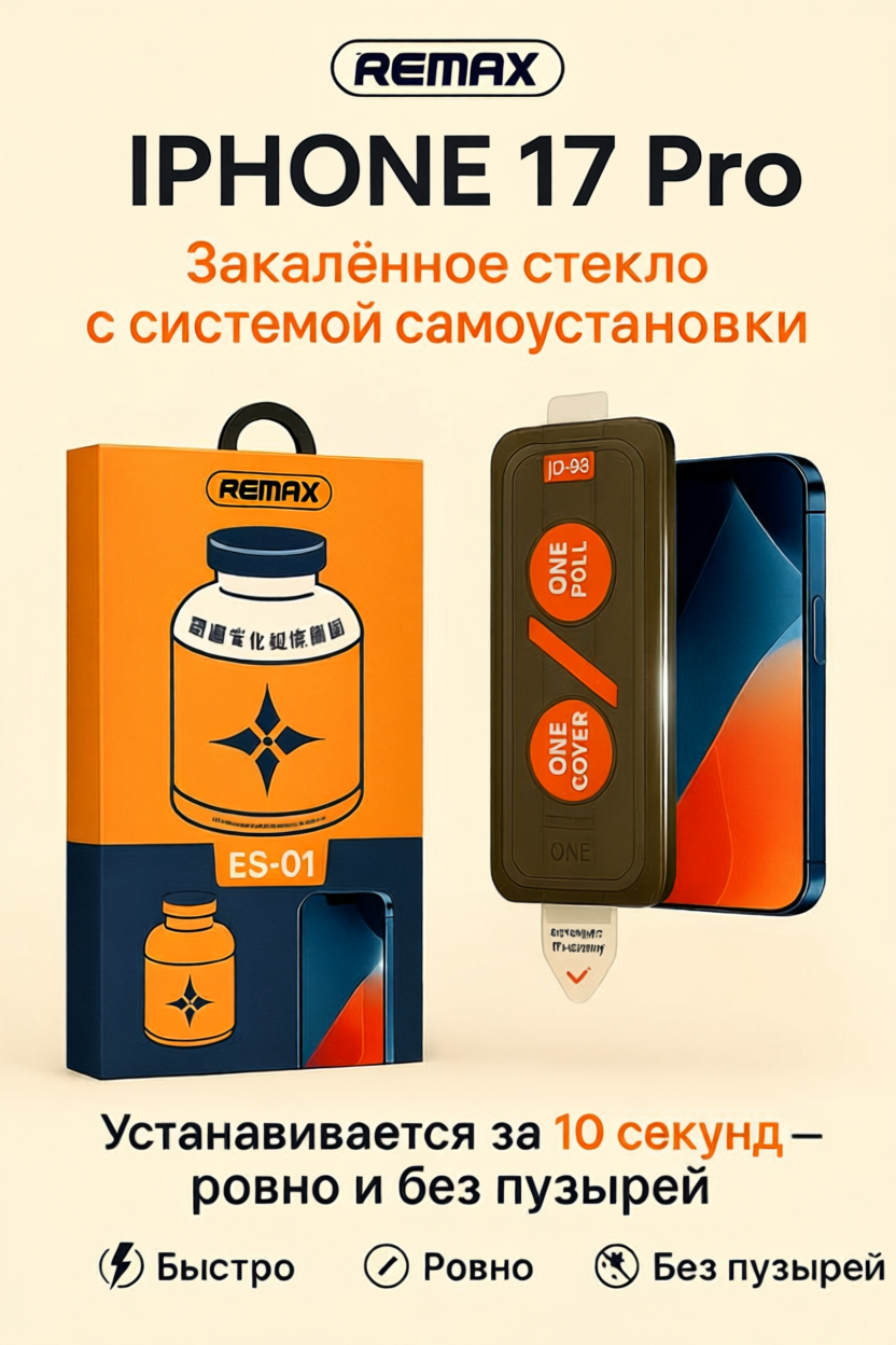 Защитное стекло для iPhone 17 Pro Remax ES-01 с автоустановкой, толщина 0.4мм