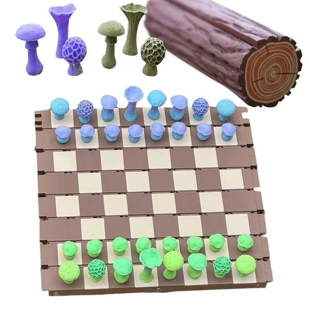 Шахматы с фигурками-грибами, прочный материал PLA, 24x24 см