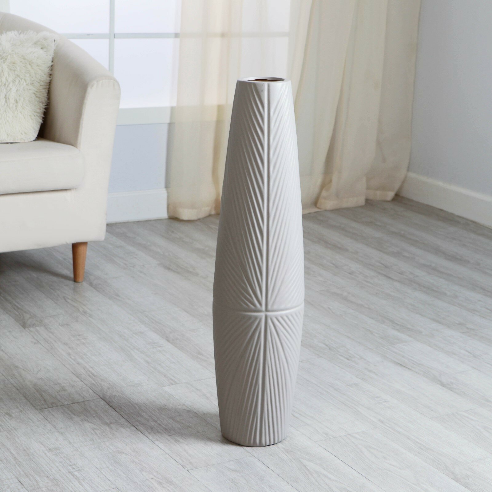 Ваза для цветов напольная «Силестайн», узор, d вн. 8 см, 11×74 см, керамика, серая