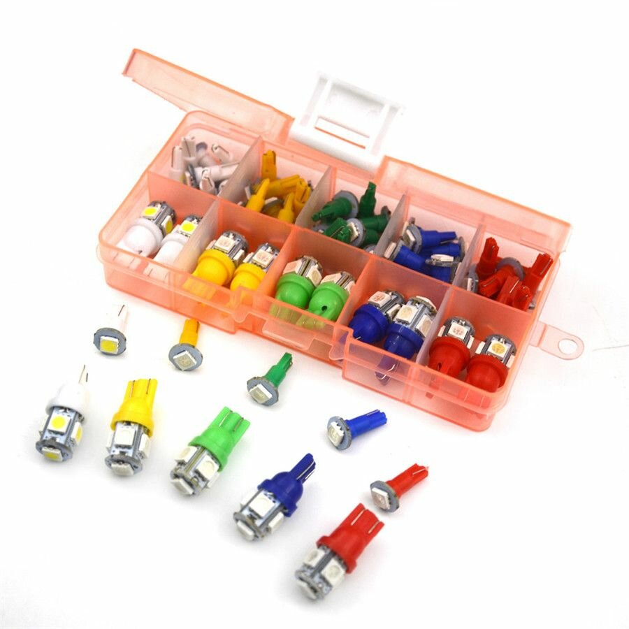 40 шт. 12V смешанные 5 цветов автомобиля T5 T10 5050 SMD подсветка приборной панели светодиод