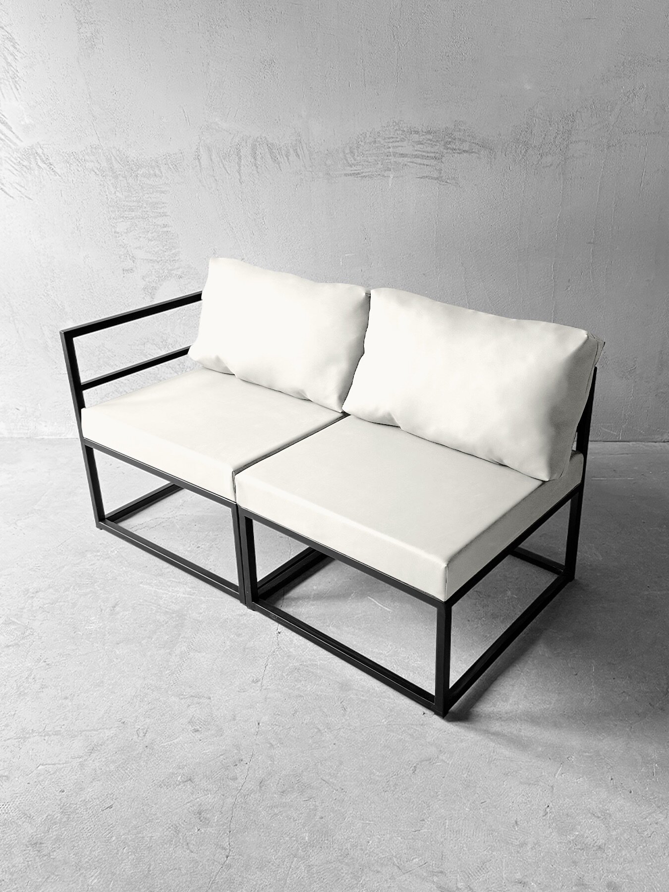 Диван составной мягкий удобный для отдыха, уличный, на балкон, веранду, лофт, минимализм, "Композит" кожзам белый 2 секции