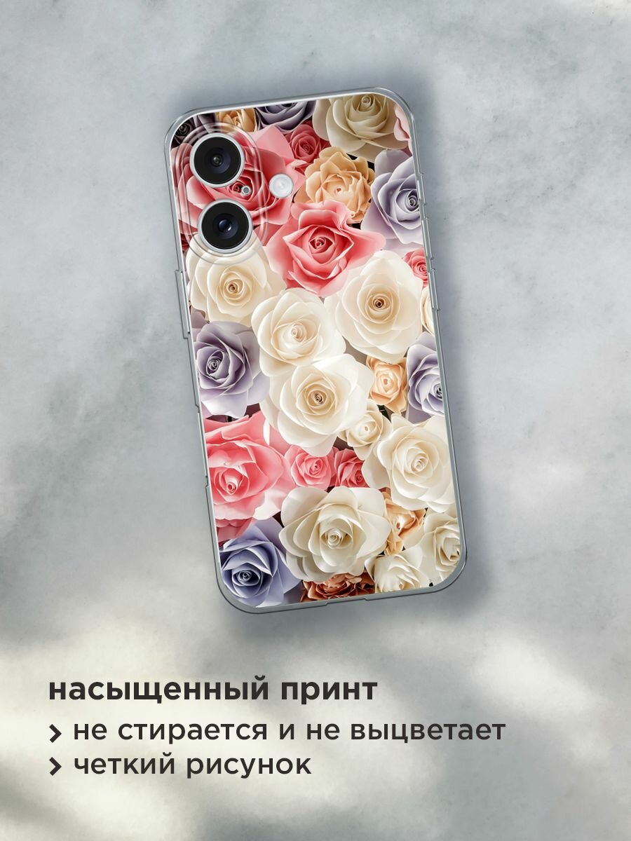 Чехол на Apple iPhone 16 / Айфон 16 с принтом "Пастельные розы" — фото 1