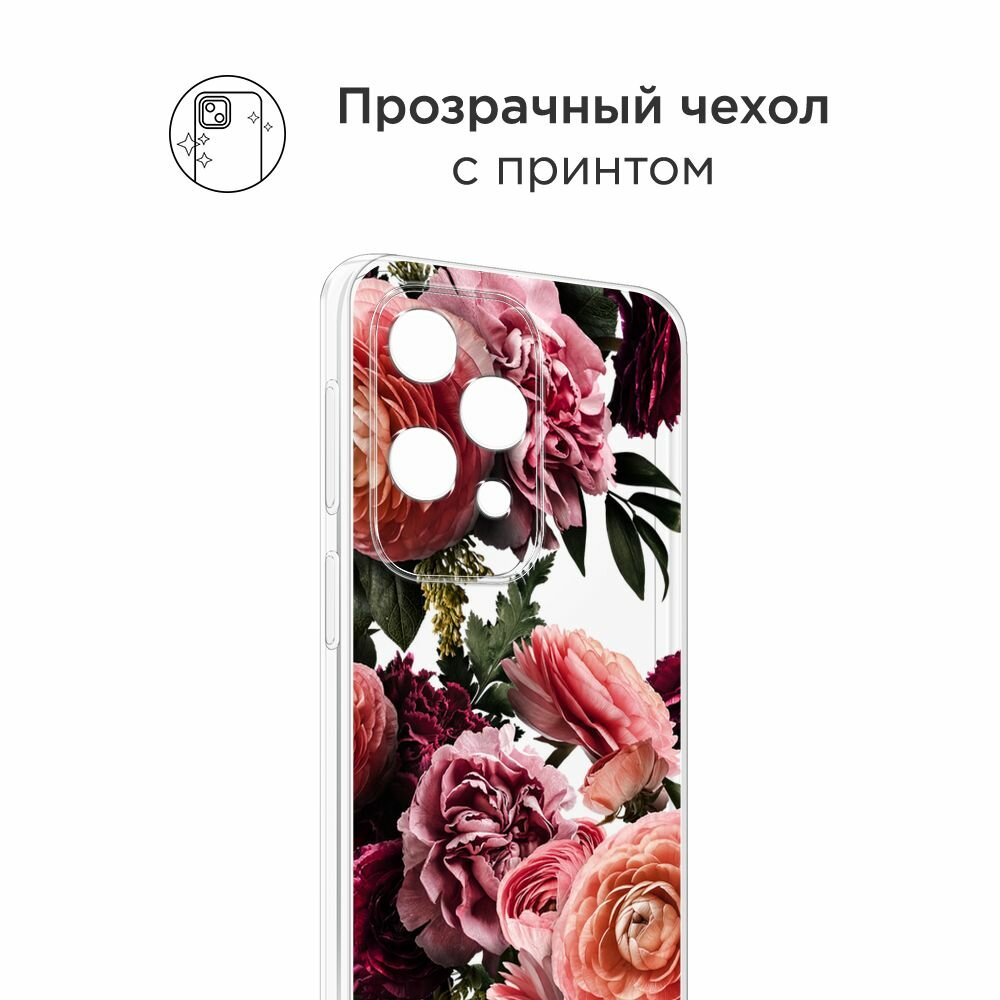 Чехол на Samsung Galaxy A10 / Самсунг Галакси А10 с принтом "Бордовые винтажные цветы", прозрачный — фото 1