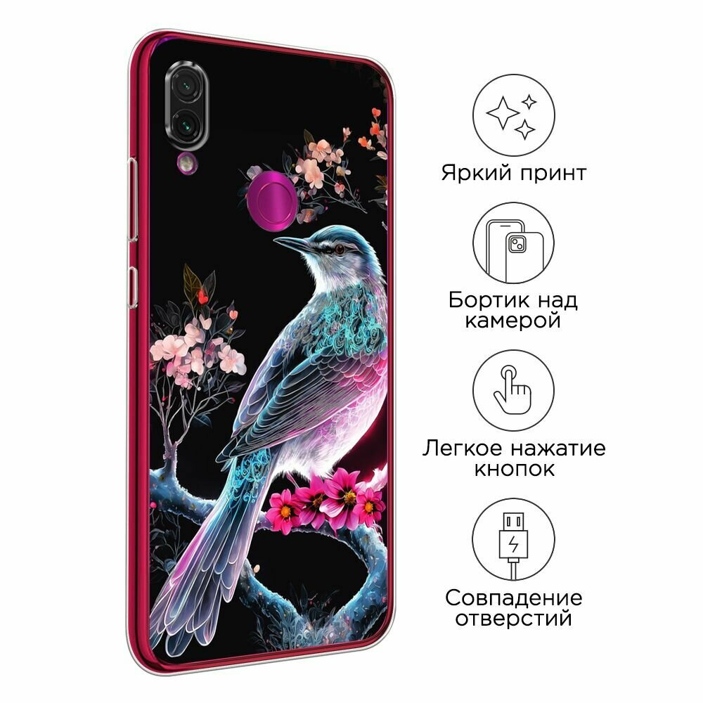 Чехол на Xiaomi Redmi Note 7 / Сяоми Редми Нот 7 с принтом "Птица на цветущем дереве" — фото 1