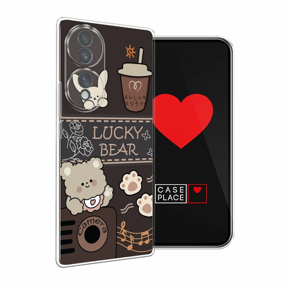 Чехол на Honor 70 / Хонор 70 с принтом "Lucky bear coffee 1" — фото 1