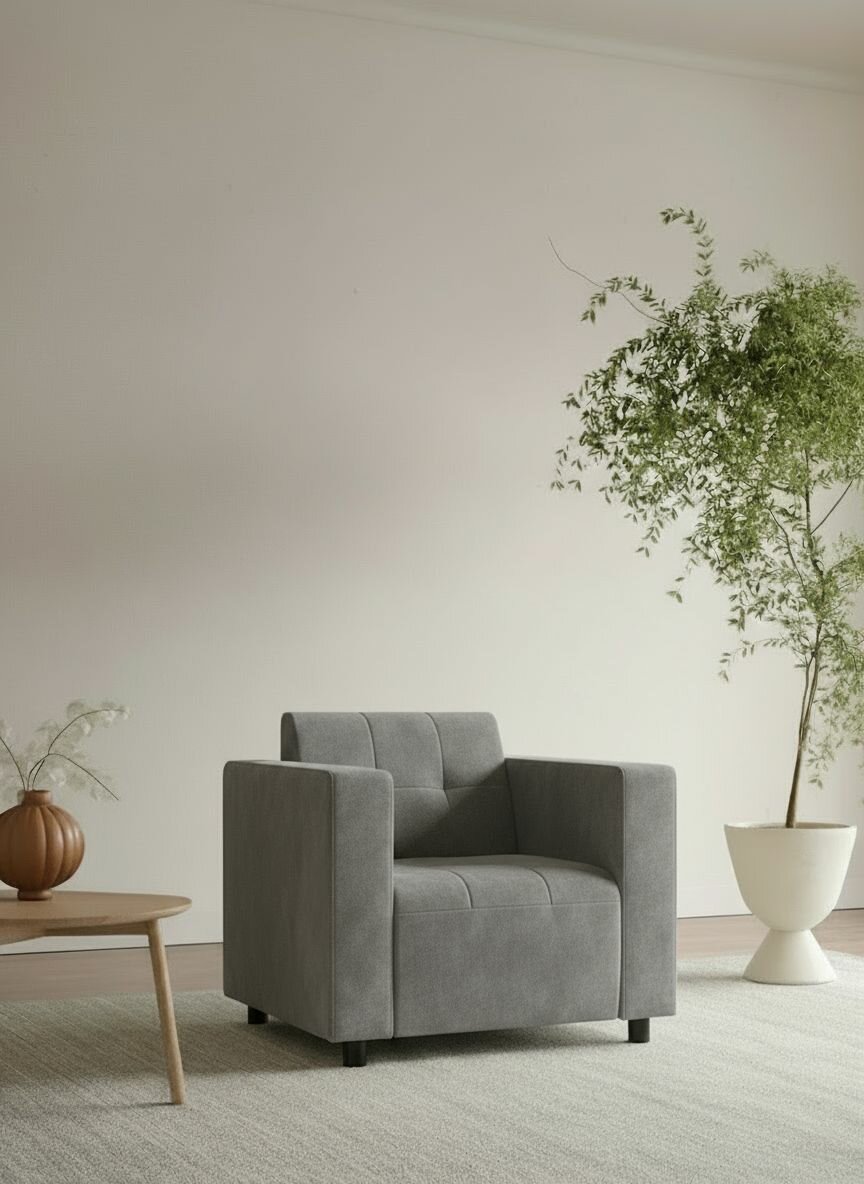 Кресло Альтаир с подлокотниками серый велюр в офис, дом, салон красоты, прихожую, гостиную, зону ожидания.