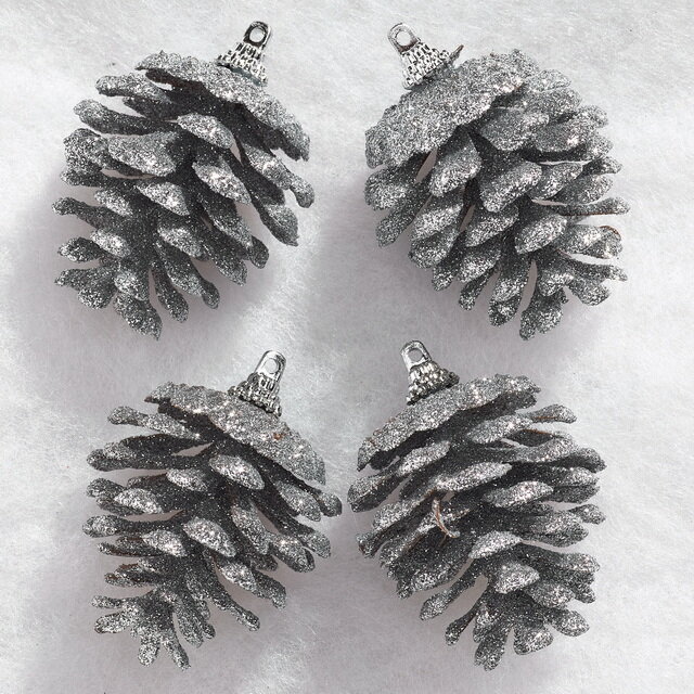 Елочные игрушки Шишки - Silver Forest 6 см, 4 шт, пластик, Winter Deco, 1001154