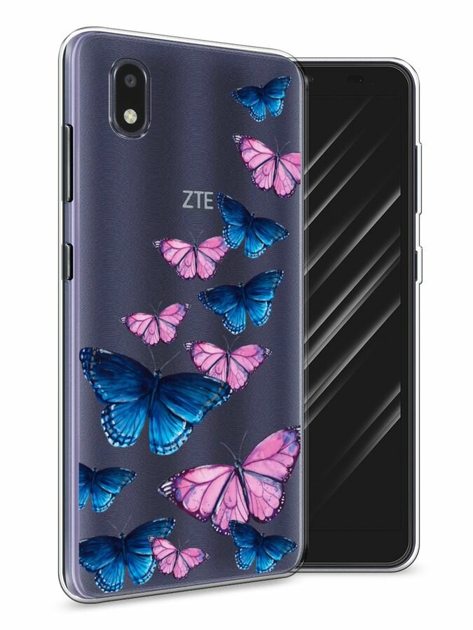 Чехол на ZTE Blade A3 (2020) / ЗТЕ Блейд А3 (2020) с принтом "Взлетающие бабочки", прозрачный