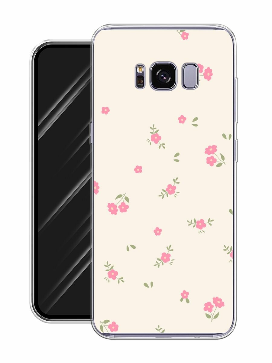 Чехол на Samsung Galaxy S8 + / Самсунг Галакси С8 Плюс с принтом "Розовые цветочки на бежевом" — фото 1
