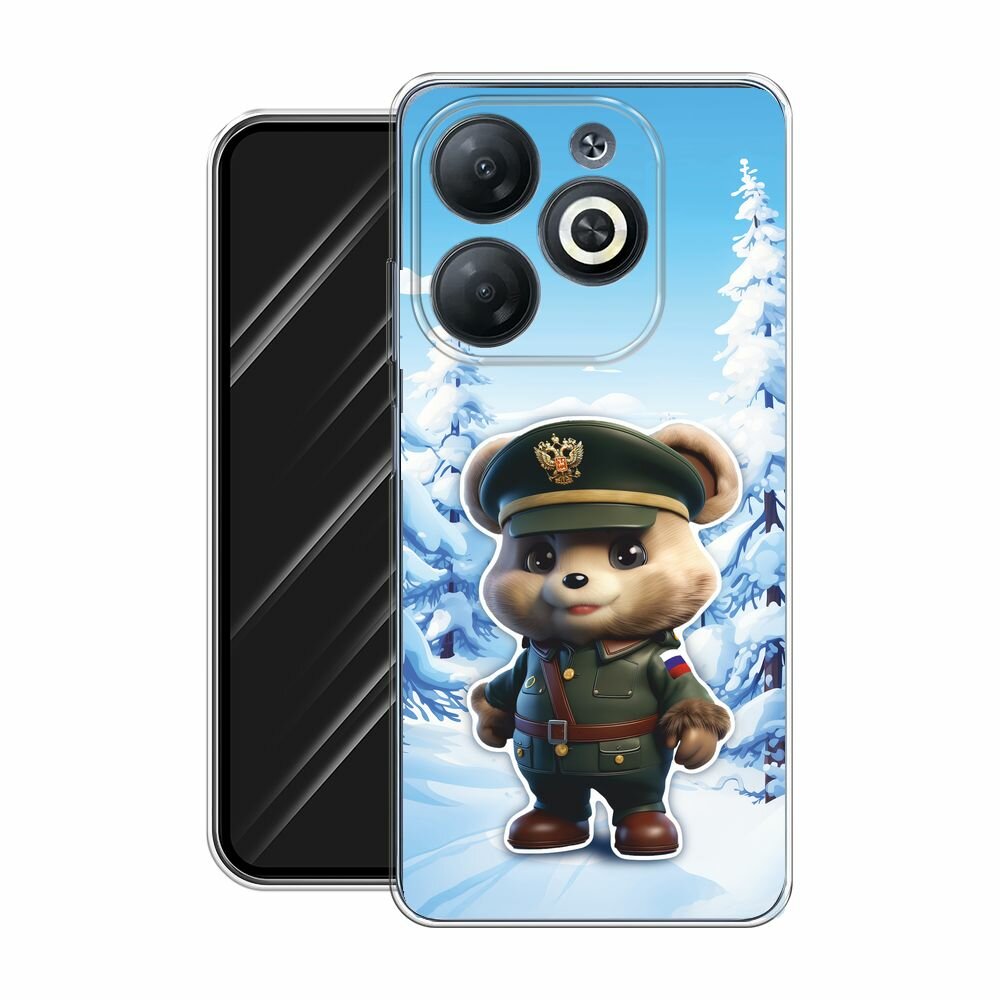 Чехол на Infinix Smart 8/8 HD/HOT 40i / Инфиникс Смарт 8/8 HD/HOT 40i с принтом "Мишка в форме 1 - 23 февраля" — фото 1