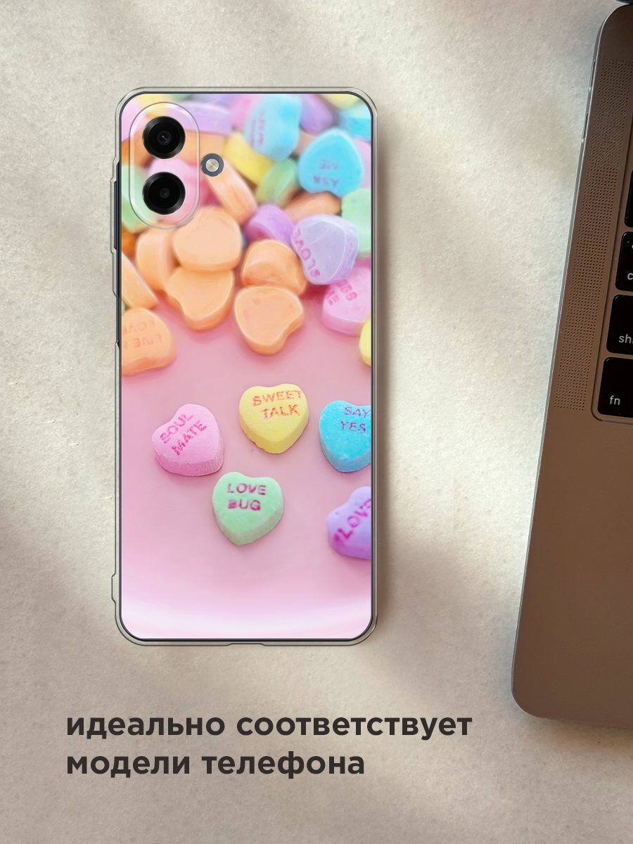Чехол на Samsung Galaxy A07 / Самсунг А07 с принтом "Конфетки сердечки 2" — фото 1