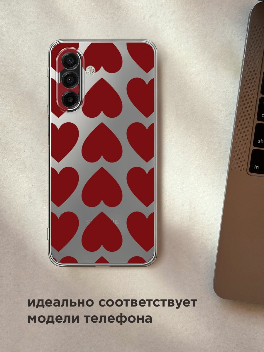 Чехол на Samsung Galaxy A17/A18 / Самсунг А17/А18 с принтом "Ряды сердечек паттерн - 14 февраля", прозрачный — фото 1
