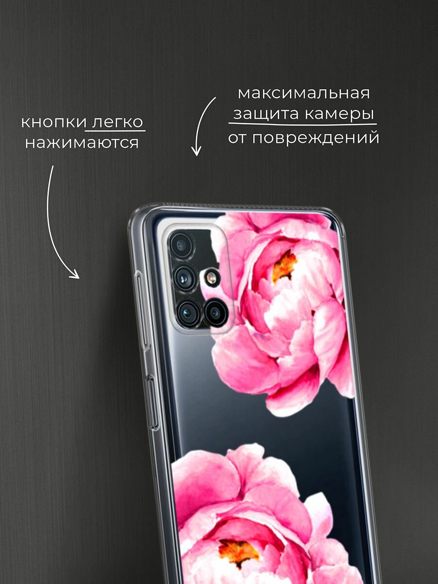 Чехол на Samsung Galaxy M31s / Самсунг Галакси M31s с принтом "Open peonies", прозрачный — фото 1