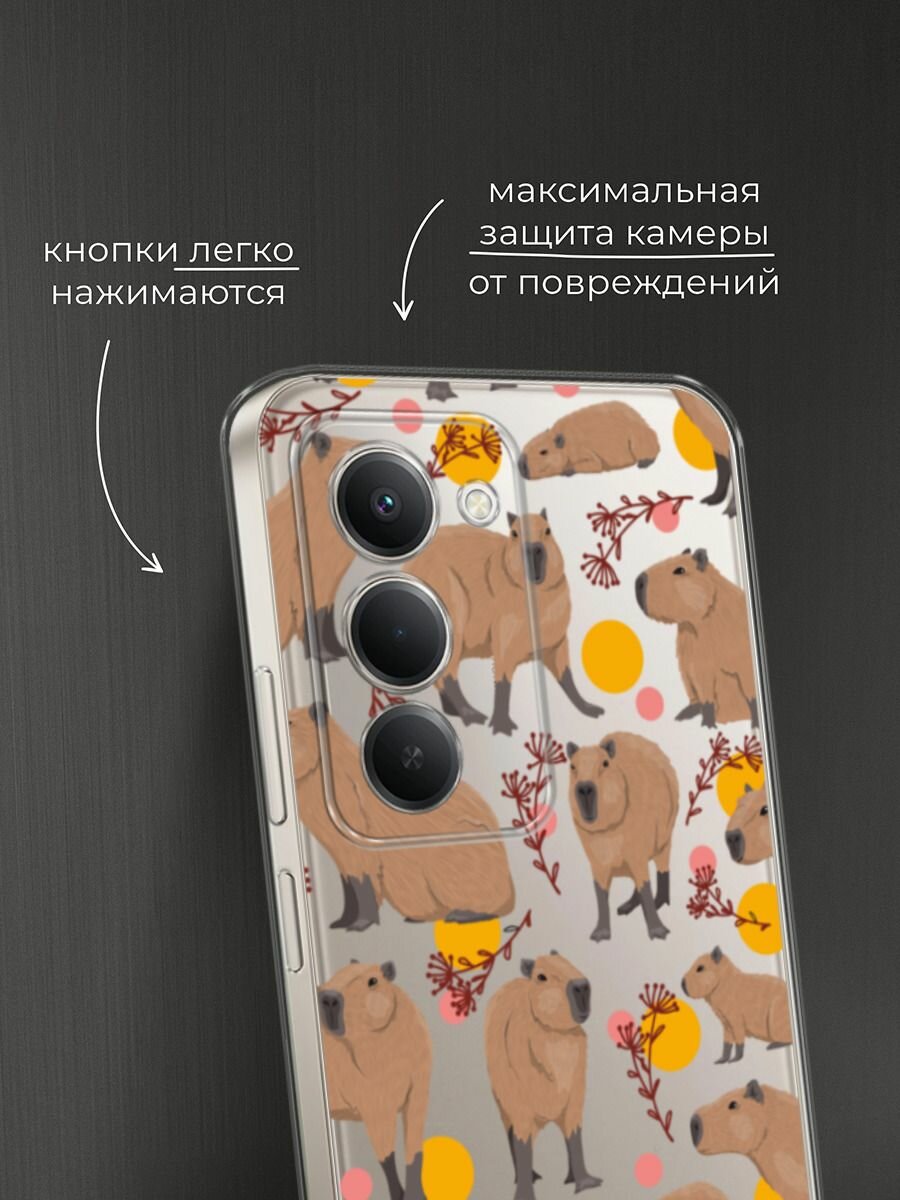 Чехол на Xiaomi Redmi 15 / Сяоми Редми 15 с принтом "Капибара паттерн", прозрачный — фото 1
