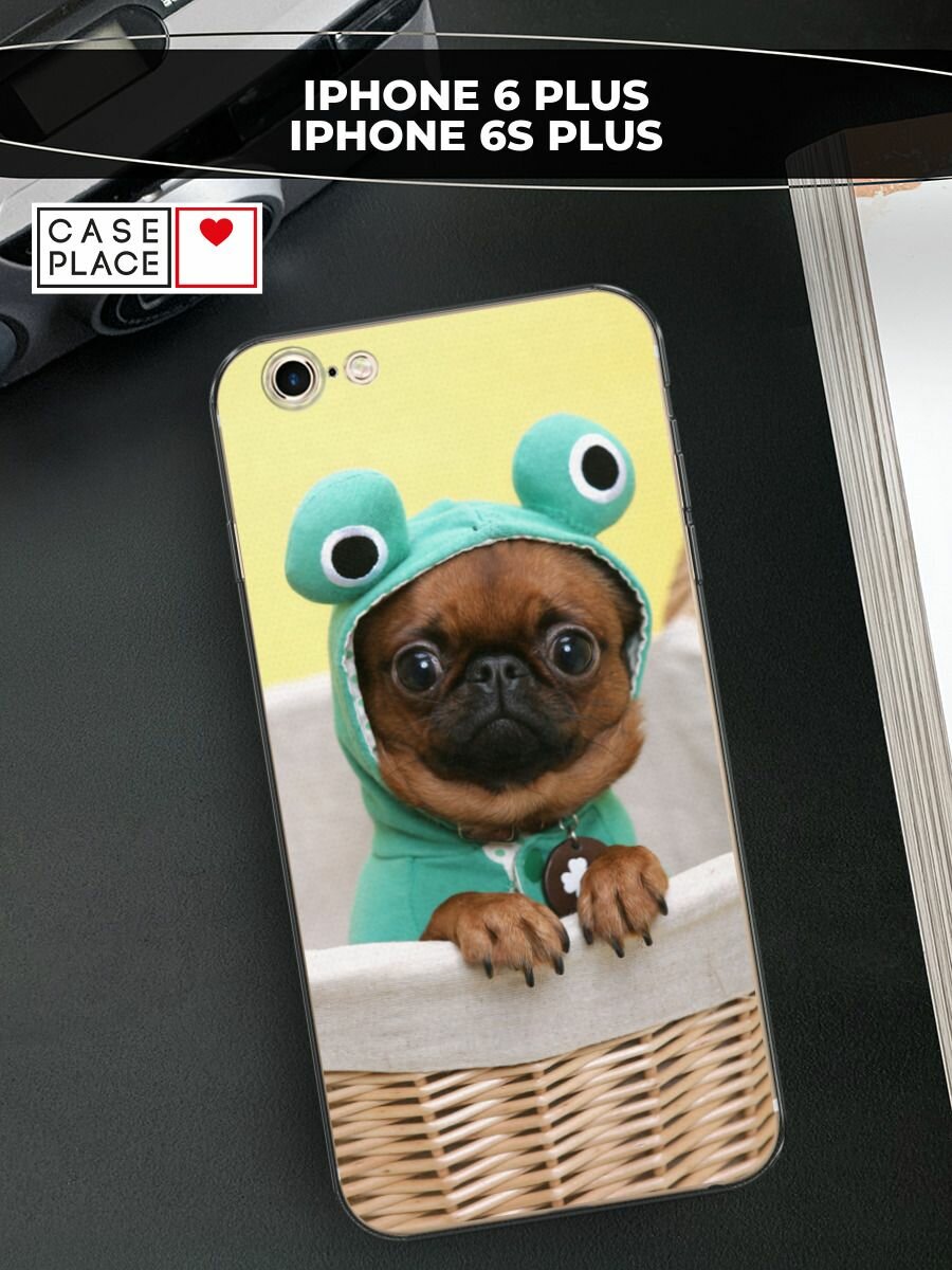 Чехол на Apple iPhone 6 Plus/6S Plus / Айфон 6 Плюс/Айфон 6С Плюс с принтом "Собачка в шапке лягушки"