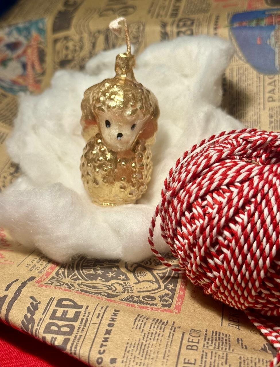 Свеча новогодняя игрушка барашек, советская игрушка, свеча восковая, интерьерная свеча