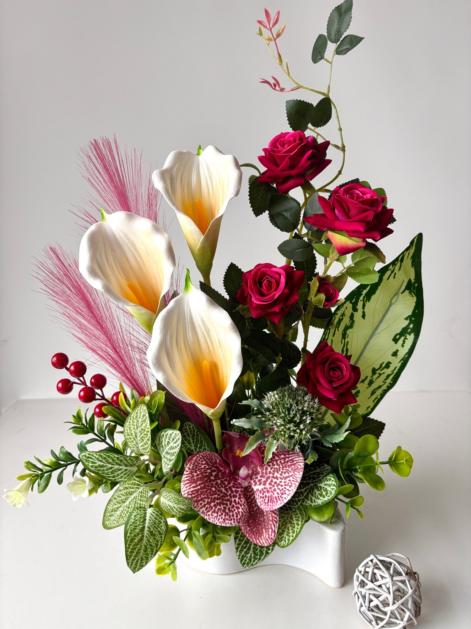 Искусственные цветы-Роза, каллы в кашпо от ФлораВи