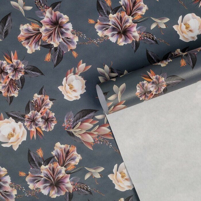 !09 Бумага (набор 4 листа) упаковочная крафтовая «Бутоны» 50 × 70 см.