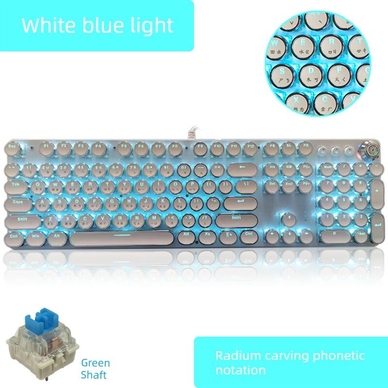 Механическая клавиатура Cangjie Phonetic Notation в стиле ретро-стим, с гальваническим покрытием, 87/104 клавиши, синие
