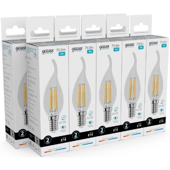 Светодиодная лампа Gauss Лампа Filament Elementary Свеча на ветру 12W 750lm 4100К Е14 LED 1/10/100