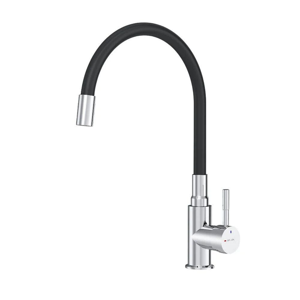 Смеситель для кухни AM.PM X-Joy S F85B07602 с гибким изливом, с поворотным изливом, хром, черный, глянцевый, однорычажный, нержавеющая сталь, с керамическим картриджем