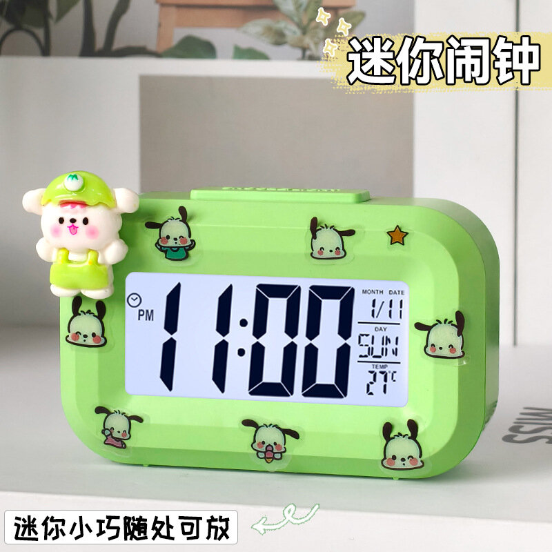 Будильник Hello Kitty Sanrio, светодиодная подсветка, с функцией таймера, случайные наклейки