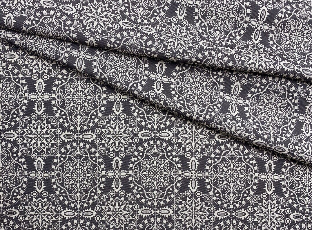 Ткань Твил серо-коричневого цвета с принтом орнамент 17481