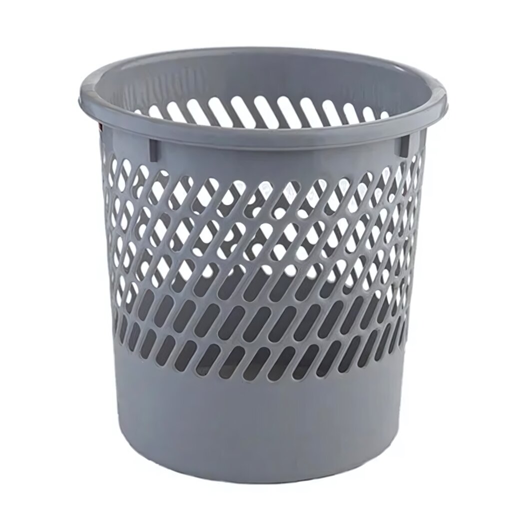 Корзина для бумаг и мусора 10л, круглая, с перфорированными стенками, цвет серый, модель С909