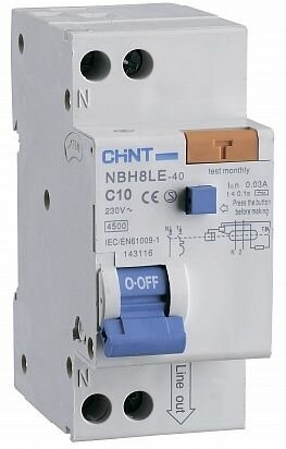 CHINT Диф. автомат NBH8LE-40 1P+N 32A 30mA х-ка С 4,5кА (R), 206065