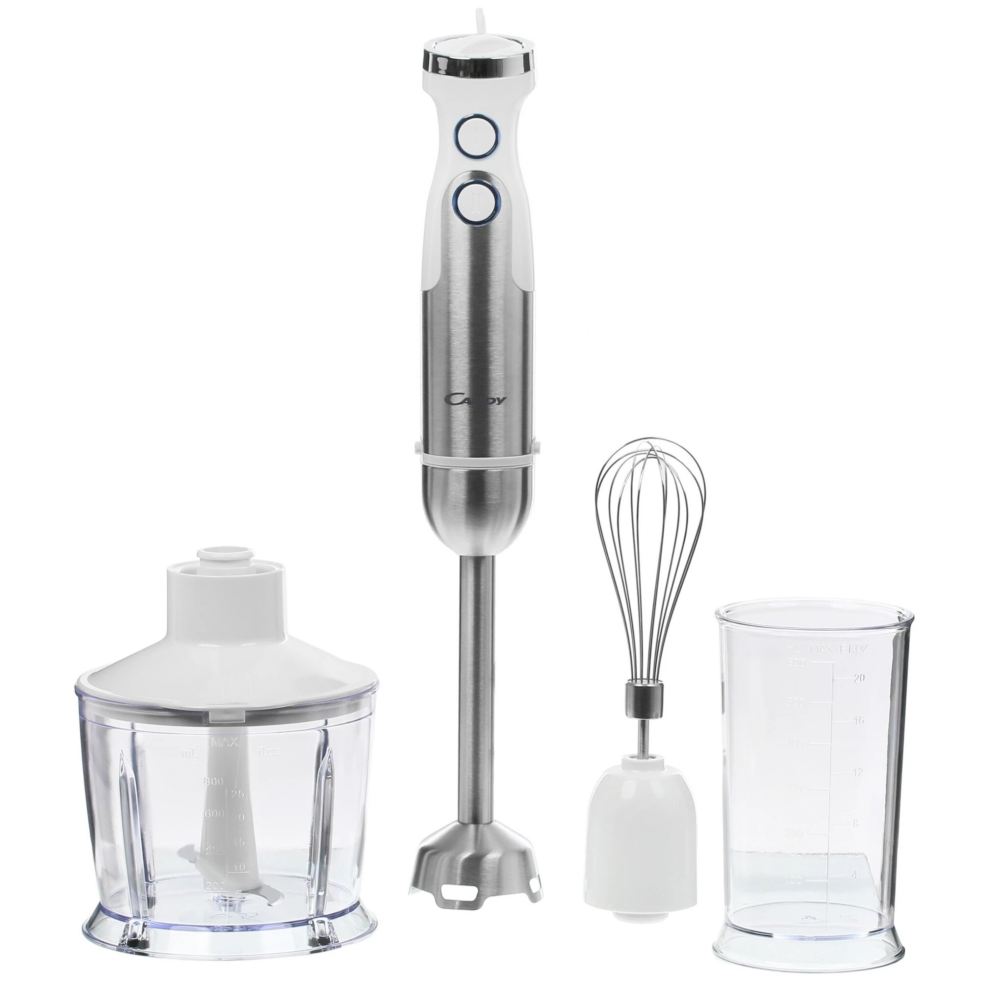 Погружной блендер CANDY CB-200, белый/серебро, 1200Вт, венчик, мерный стакан
