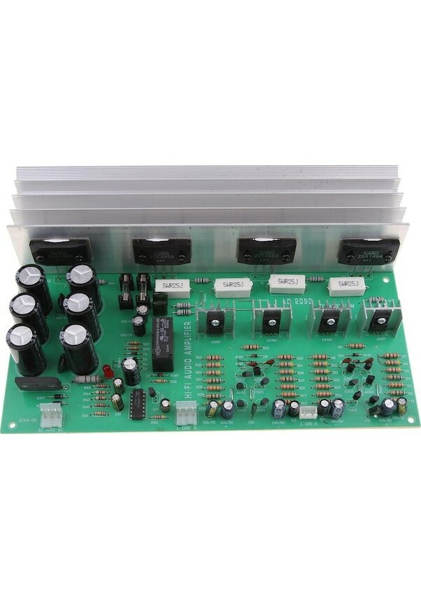 Suntek Мощный двухканальный стереоаудиоамплификатор, Класс B, Двойное напряжение AC 26-28V, 2.0 канала, Выходная мощность 150W + 150W, Чип 1494/3858, Импеданс 4-8Ω, Источник сигнала шумов >98dB, Диапазон частот 10Hz-50kHz, Материал металл, Размеры