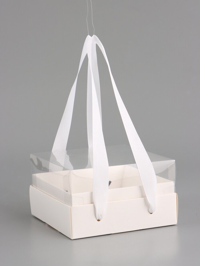 Коробка под бенто-торт, с прозрачной крышкой, белый, 14×14×8 см