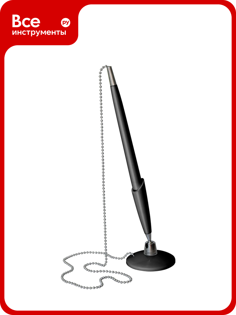 Настольная шариковая ручка OfficeSpace синяя, 0,7 мм, черный корпус, металлическая цепочка TB_10487